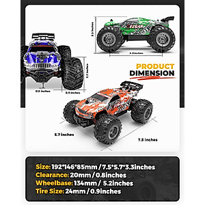 BEZGAR TM202 Toy Grade 1:20 Scale Remote Control Car,2WD Top Speed 15 Km/h Electric Toy Off Road 2.4GHz RC Monster Vehicle Truck Crawler with 2 Rechargeable Batteries for Boys Kids and Adults