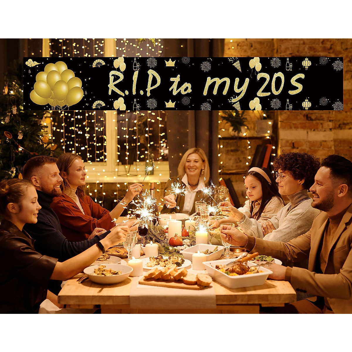 Joyiou R.I.P To My 20s Happy 30th Birthday Decorations Banner for Men Women, 30 Year Old Birthday Party Black Gold Sign Supplies, 30 Birthday Photo Booth Props Backdrop (9.8x1.6ft)