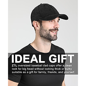 Oversize XXL Washed Cotton Baseball Cap, Extra Large Hat for Big Heads 23.5"-26", Plus Size Unstructured Denim Dad Hats