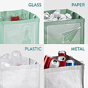 Navaris Recycle Bag Set (4 Pieces) - Reusable Recycling Bags to Separate Paper, Plastic, Glass, Metal - Recycling Bins Sorter Bin Kitchen Organizer