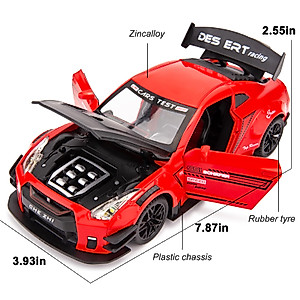BDTCTK 1/24 Scale Compatible for Nissan GTR Model Car Toy, Zinc Alloy Pull Back Toy car with Sound and Light for Kids Boy Girl Gift (Black)