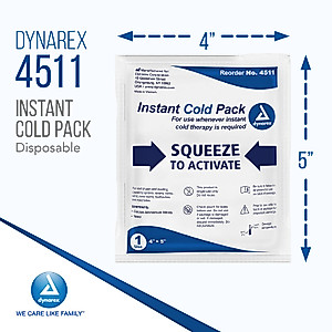 Dynarex Disposable Ice Packs for Injuries - Instant Cold Packs for First Aid, Swelling, Sprains & Abrasions - Single Use Cold Pack & Cold Compress Packs for Joint & Muscle Pain - 24-Pack, 4x5-Inch