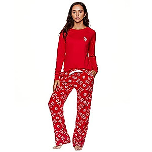 U.S. Polo Assn. 2-Piece Pajamas for Women Set, Long Sleeve PJ Sets for Women, Ladies Sleepwear (Red, Large)