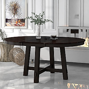 KoiHome, Farmhouse Extendable 16" Leaf Wood, Modern Round Family Dinner, Seats up to 6, Indoor/Outdoor Dining, Kitchen Table (Espresso), Natural