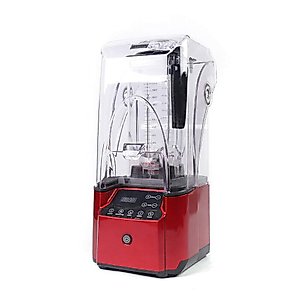 DNYSYSJ 2200W Professional Heavy-Duty Commercial Blender With Shield, Quiet Sound Enclosure, Timer, Red, Black, Clear