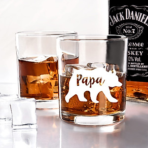DAZLUTE Father's Day Gifts, Dad Gifts, Papa Bear Whiskey Glass, Christmas Birthday Gift Ideas for Papa, Dad, Father, Men, 10Oz Papa Old Fashioned Glass (transparent)