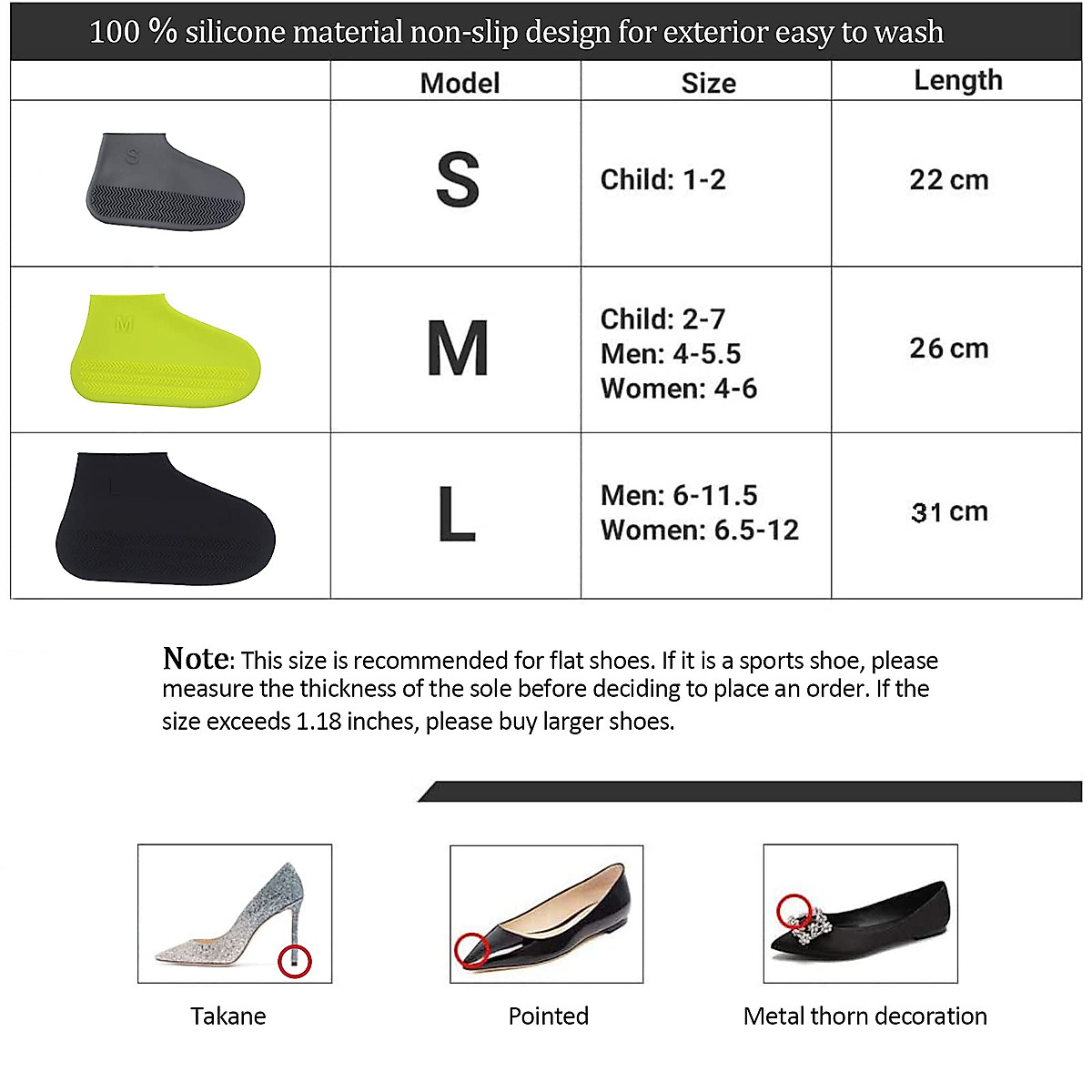 3 Pairs Waterproof Silicone Rain Shoe Covers,6PCS Impermeables Silicone Rubber Boot Covers,Non-Slip,Water Resistant,Reusable,Stretchable,Foldable,for Kids,Men,Women Cycling,Outdoor Protection（S,M,L）