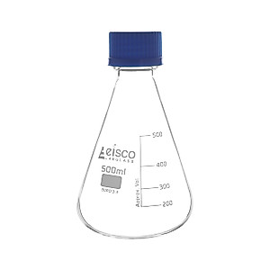 EISCO Erlenmeyer Flask, 500ml - Borosilicate Glass - with PTFE Screw Cap - Conical Shape - White Graduations