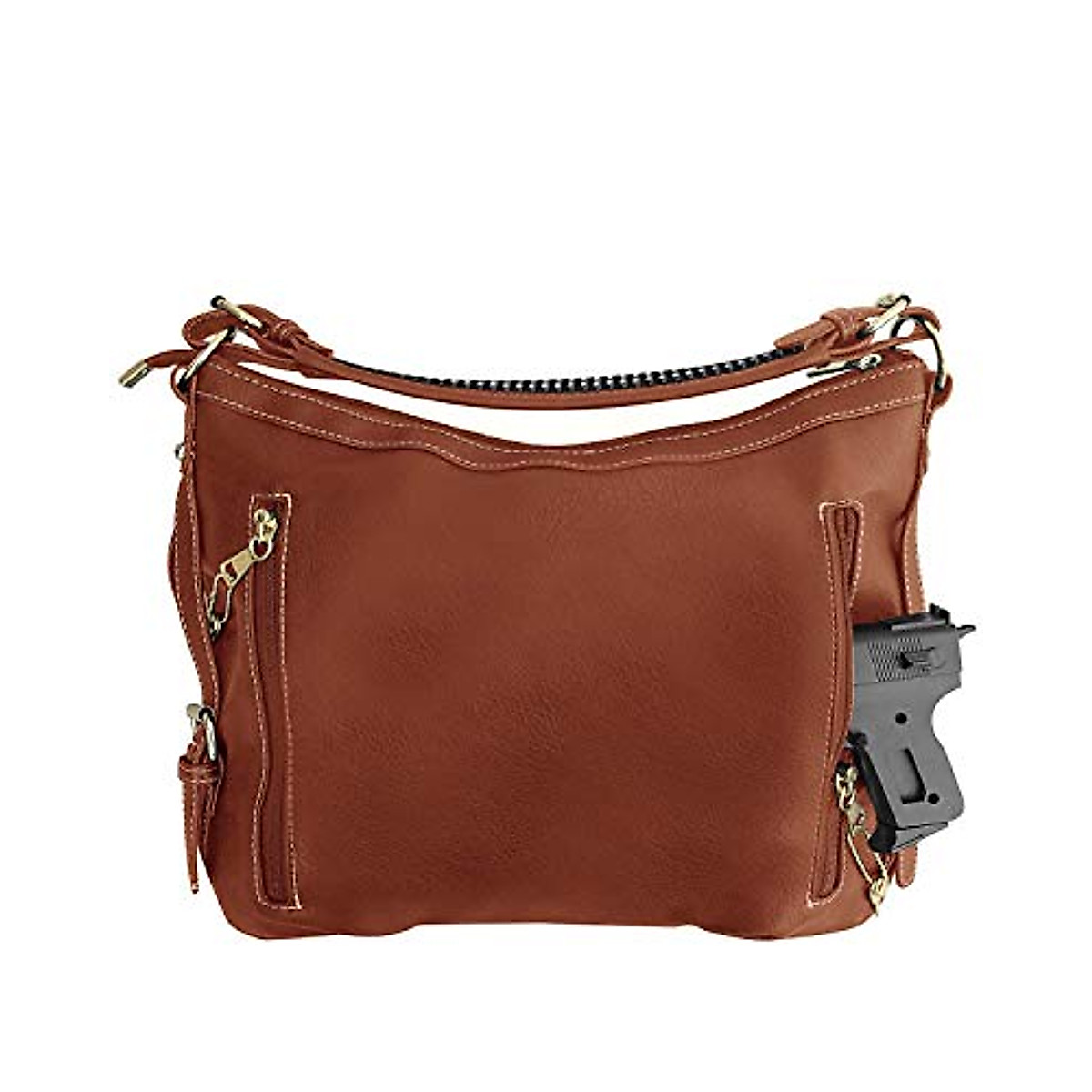 Roma Leathers Gun Concealment Purse - Vegan Leather, Convertible Multi-Purpose Strap Lockable YKK Zipper (Brown)
