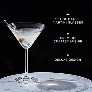 JoyJolt Olivia Crystal Martini Glasses - Premium Glassware Set Made in Europe - 9.2 oz Tall Martini Glasses - Elegant Cocktail Glasses - Set of 2 Martini Glass for Drinks such as Martini or Manhattan