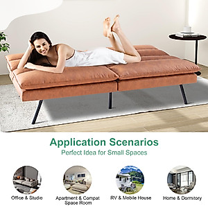 MUUEGM Futon Sofa Bed Couch,Memory Foam Convertible Futon Couch,Modern Faux Leather Sleeper Sofa Couch,Love Seat Sofa for Living Room Small Space Apartment Office,Adjustable Backrest