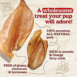 Natural Farm Pig Ears for Dogs (8-Pack), One Ingredient: Natural Whole Pigs Ears, Air Dried, Long-Lasting & Highly Digestible Treats, Great for Puppy and Large/Medium Dogs