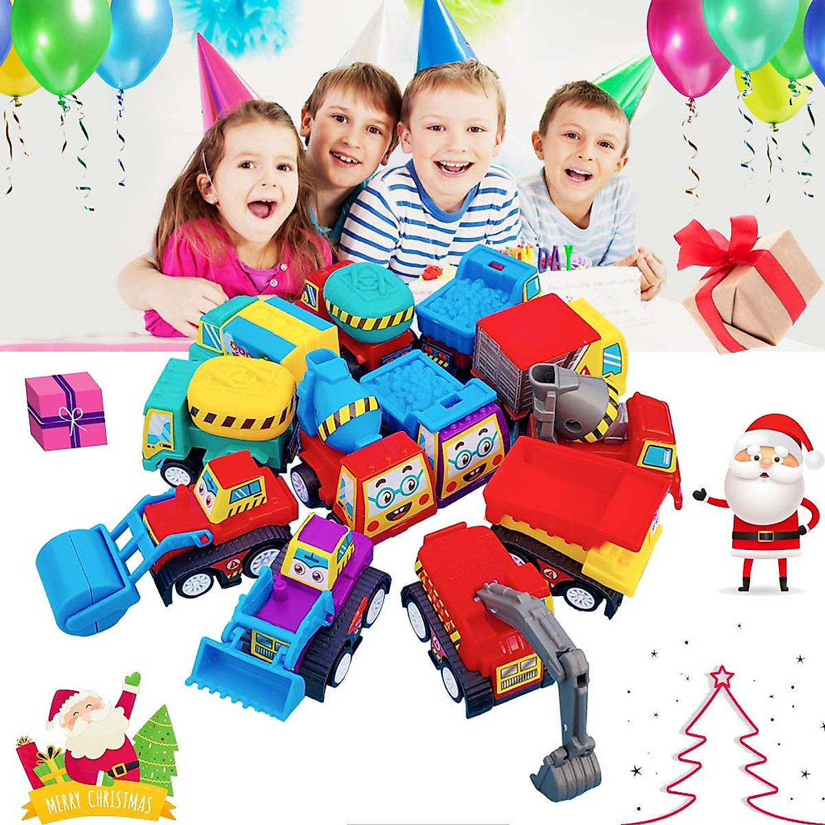 Tonmp Pull Back Vehicle Car, 12 Pack Assorted Mini Construction Plastic Vehicle Set, Pull Back Truck and Car Toys for Boys Kids Child Party Favors,Pull Back and Go Car Toy Play Set