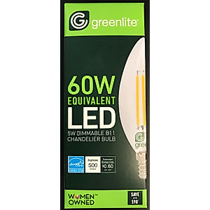 Greenlite LED B11 5W Torpedo Filament Chandelier Light Bulb, 60W Equivalent, 500 Lumens, 2700K Soft White, Dimmable, 120V, E12 Candelabra Base, Energy Star, Clear (6 Pack)
