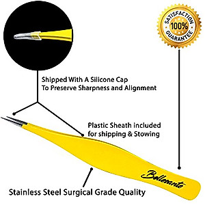 Precision Surgical Grade Tweezers - Best Stainless Steel Sharp Professional Tweezers for Ingrown Hair Extraction, Eyebrow, Face and Body Grooming, Hobby, Splinter, Tick -Needle Nose- By Bellesante