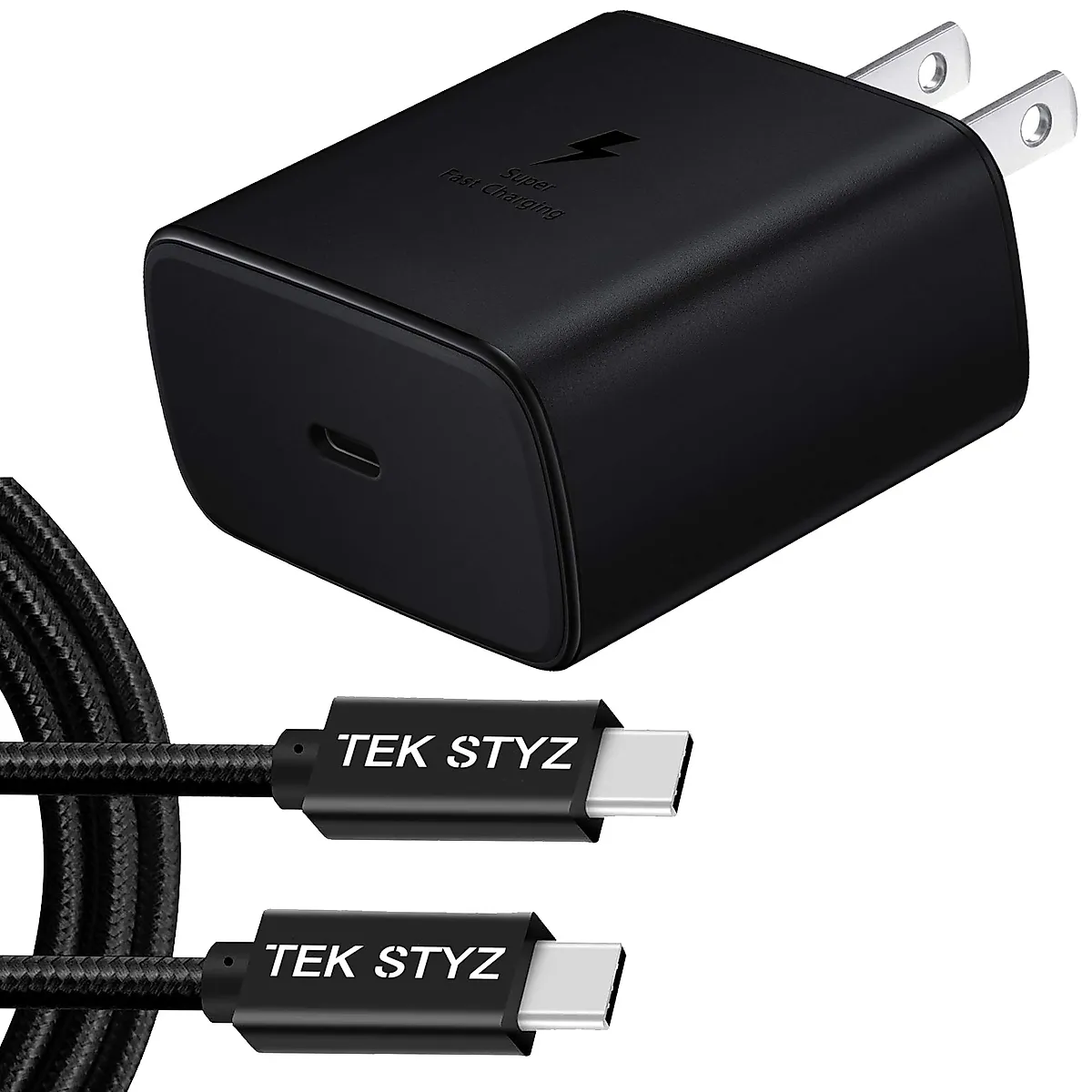 Tek Styz PRO 45W Charge Kit Compatible with Your Sony WF-1000XM4 with Fast/Quick Charge 3 Plus Hi-Power 100W PD/USB-C 4ft Cable! (Black)