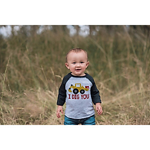 7 ate 9 Apparel Kid's I Dig You Construction Truck Valentine's Day Grey Raglan Shirt 3T