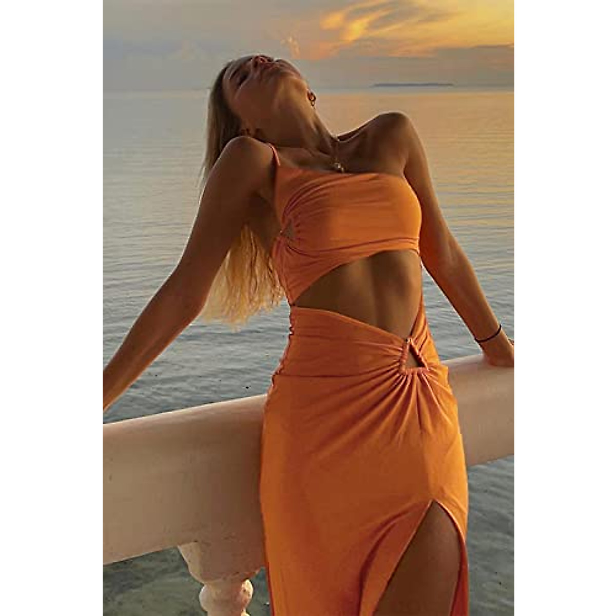 Bacmaze Y2K Dress Sexy Strapless Strap High Slit Bodycon Dresses Mini Sleeveless Cutout Slim Summer Night Party Dress