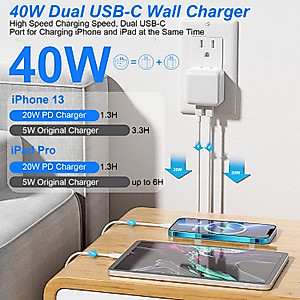 iPhone 15 Charger, 40W Fast Dual USB C Charger Adapter[MFi Certified] 2Port Apple Charger Foldable Plug with 2Pcs USB-C to C/Lightning Fast Charging Cable for iPhone 15/14/13/12/11,iPad Pro/Mini/Air