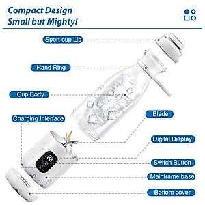 Portable Blender, Personal Blender -for Shakes and Smoothies, 300W Powerful Smoothie Blender, 3X More Power than Mini Travel Blender |OUSMIN Blender Bravo (White, 4th Gen|Basic Version)