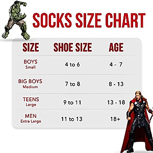 Marvel Legends Socks for Boys & Men, 6-Pack Socks for Men & Boys Socks, Men's Athletic Socks, Athletic Socks for Boys