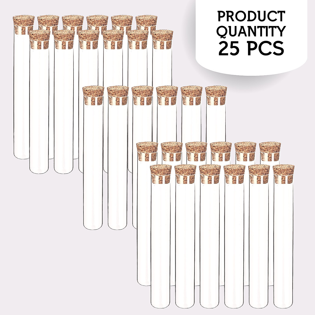 25PCS Plastic Test Tubes with Lids – 10ml Clear Plastic Tubes with Cork Stoppers 16x100mm Small Clear Plastic Tube Containers for Solids & Liquids Storage Test Tubes for Plant Propagation