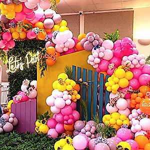 Pink Yellow Balloon Garland Hot Pink Matte Orange Pastel Purple Yellow Double Stuffed Lavender Balloon Arch Kit Latex Party for Baby Shower Birthday Wedding Flamingo Party