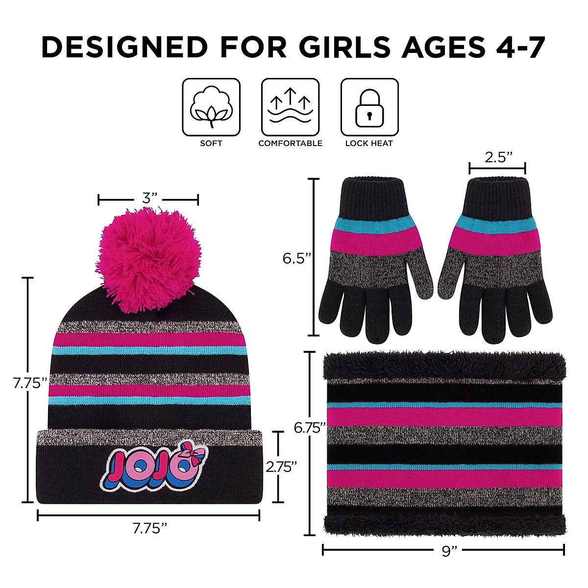 Nickelodeon Girls Winter Hat, Scarf, And Kids Gloves Sets, Jojo Siwa Beanie For Ages 4-7