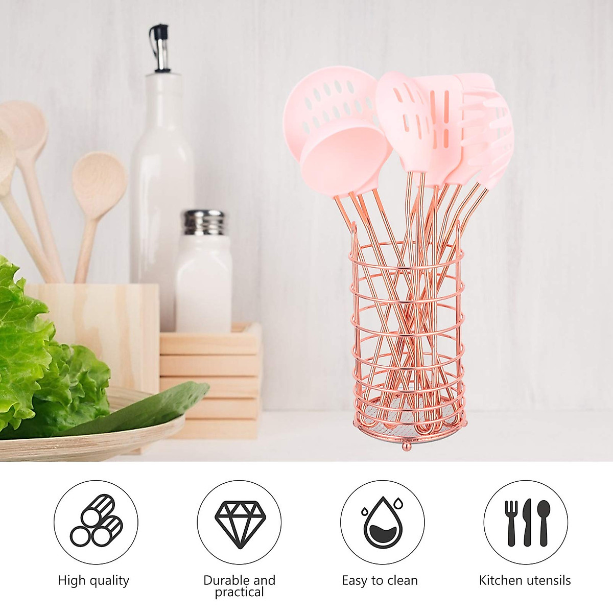 Hemoton Kitchen utensil crock Utensil Bucket Stainless Steel Utensil Cutlery Holder Utensil Storage Organizer Kitchen Countertop for Dinner spatula holder Table cooking utensil holder