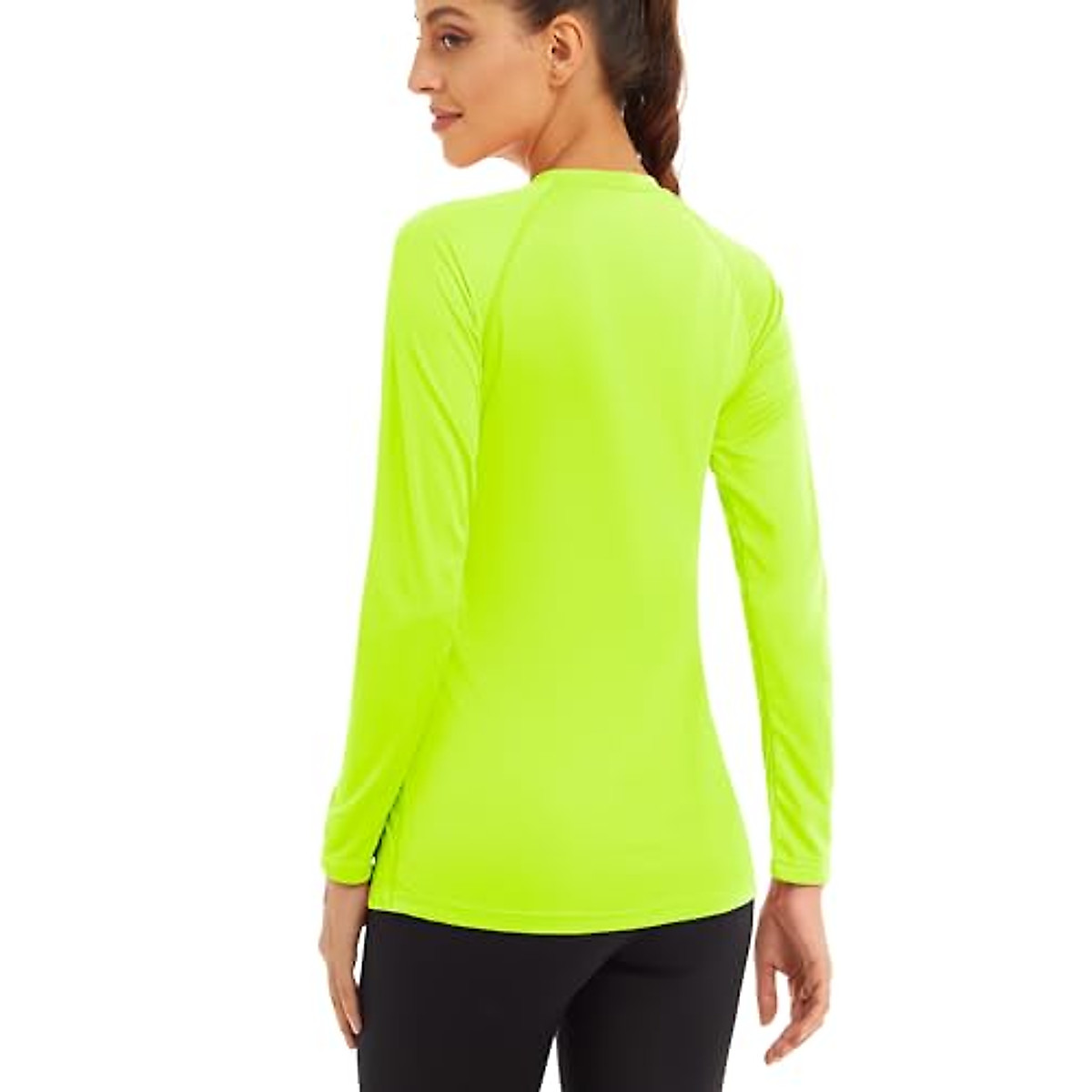 MAGCOMSEN Woman Athletic Top Fitted Running Shirts Women Sun Protection Shirts for Women Lightweight Shirts Long Sleeve Shirts for Women Fluorescent Green