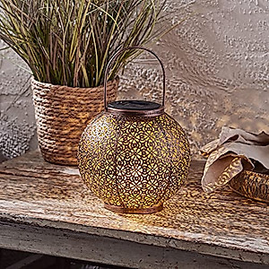 Lights4fun, Inc. 7.5” Bronze Metal Moroccan Solar Powered LED Outdoor Garden & Patio Lantern Light