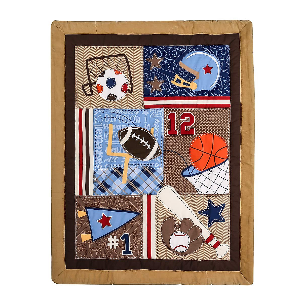 2 PCs Brown Sports Themed Nursery Crib Bedding Set Quilt Fitted Sheet American Ruby Baseball Sports Baby Boy Cot Bedding Set