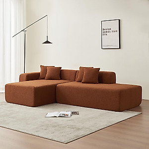 Pamag pieeoo Modular Sectional Sofa Couch for Living Room, Lambswool Fabric Modern L-Shape Sectional Sofa with Right Chaise Lounge, Living Room Upholstered 5-Seater Corner Sofa Couch (Orange)
