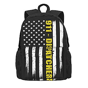Meyodon Backpack Purse Unisex 911 Dispatcher Gift Thin Gold Line Flag Laptop Notebook Tablet Bag Black