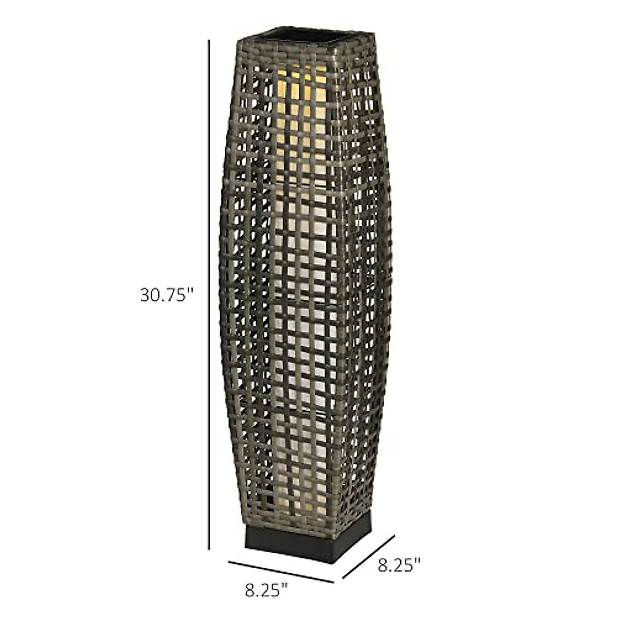 Outsunny Solar Floor Lamp, Outdoor Garden Lantern Pathway Light & Decorative Driveway Lighting with Auto On/Off LED Lights for Porch, Yard, Lawn, Courtyard, Deck, Gray