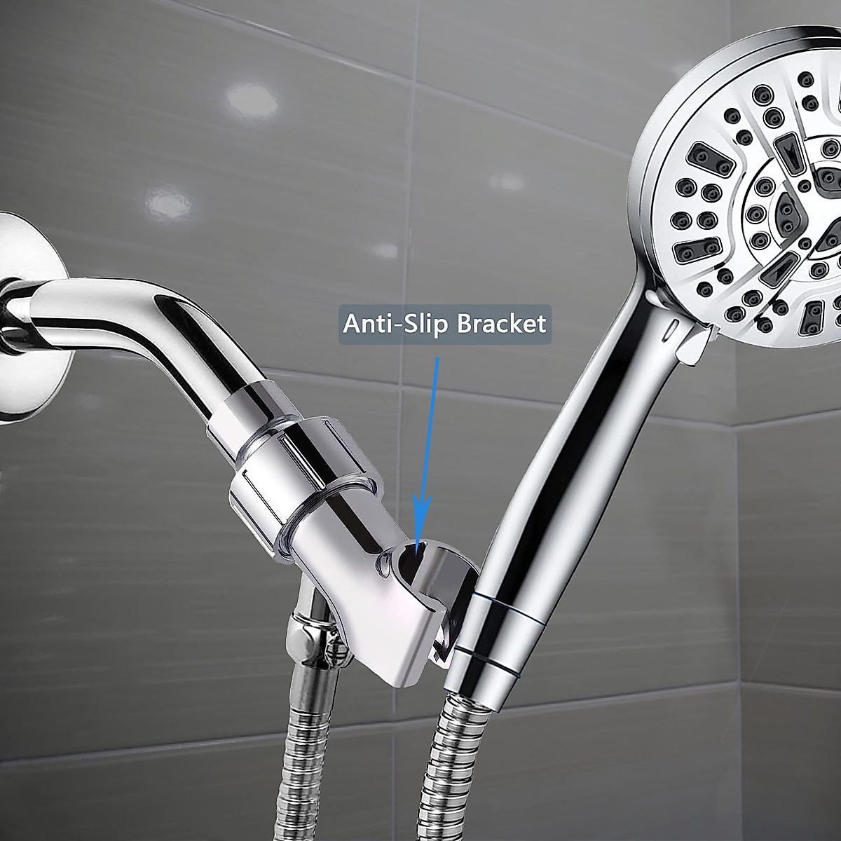 Katezon Shower Head Holder with Solid Brass Ball Joint for Handheld Shower Head, Adjustable Shower Arm Mount for Connecting Shower Arm and Shower Hose, 1/2 Inch (Chrome)