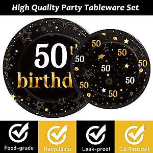 gisgfim 96 Pcs 50th Birthday Party Supplies Paper Plates Napkins Golden Happy Fifty Theme 50th Birthday Decorations Favors for Man and Women Serves 24