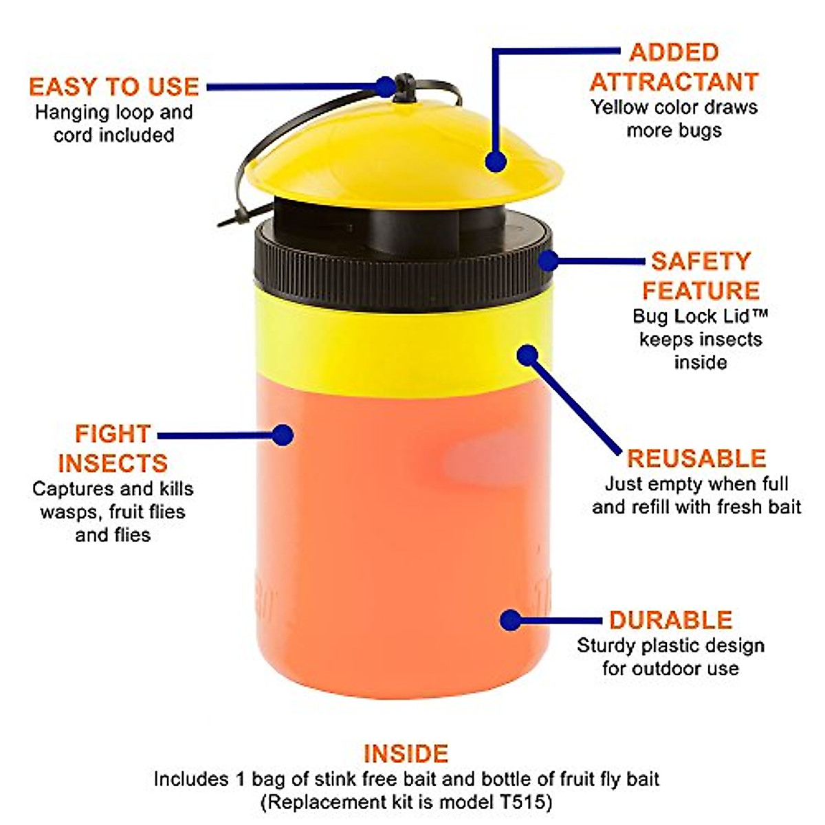 TERRO T515 Wasp & Fly Trap Plus Fruit Fly – Refill, 1 Pack