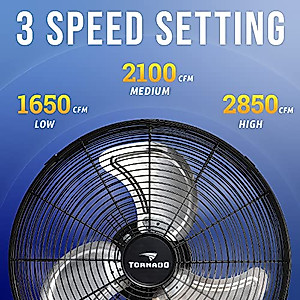 Tornado - 16 Inch Pro Series Oscillating Wall Mount Fan - High Velocity Heavy Duty Metal Wall Mount Fan for Industrial, Commercial, Residential, and Greenhouse Use - UL Safety Listed