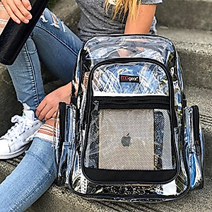 MGgear Wholesale Bulk Case 20-Pack Clear Backpack with Black Trim - 17 Inch Large Heavy Duty Transparent School Bags for Student Work Travel Stadium Security