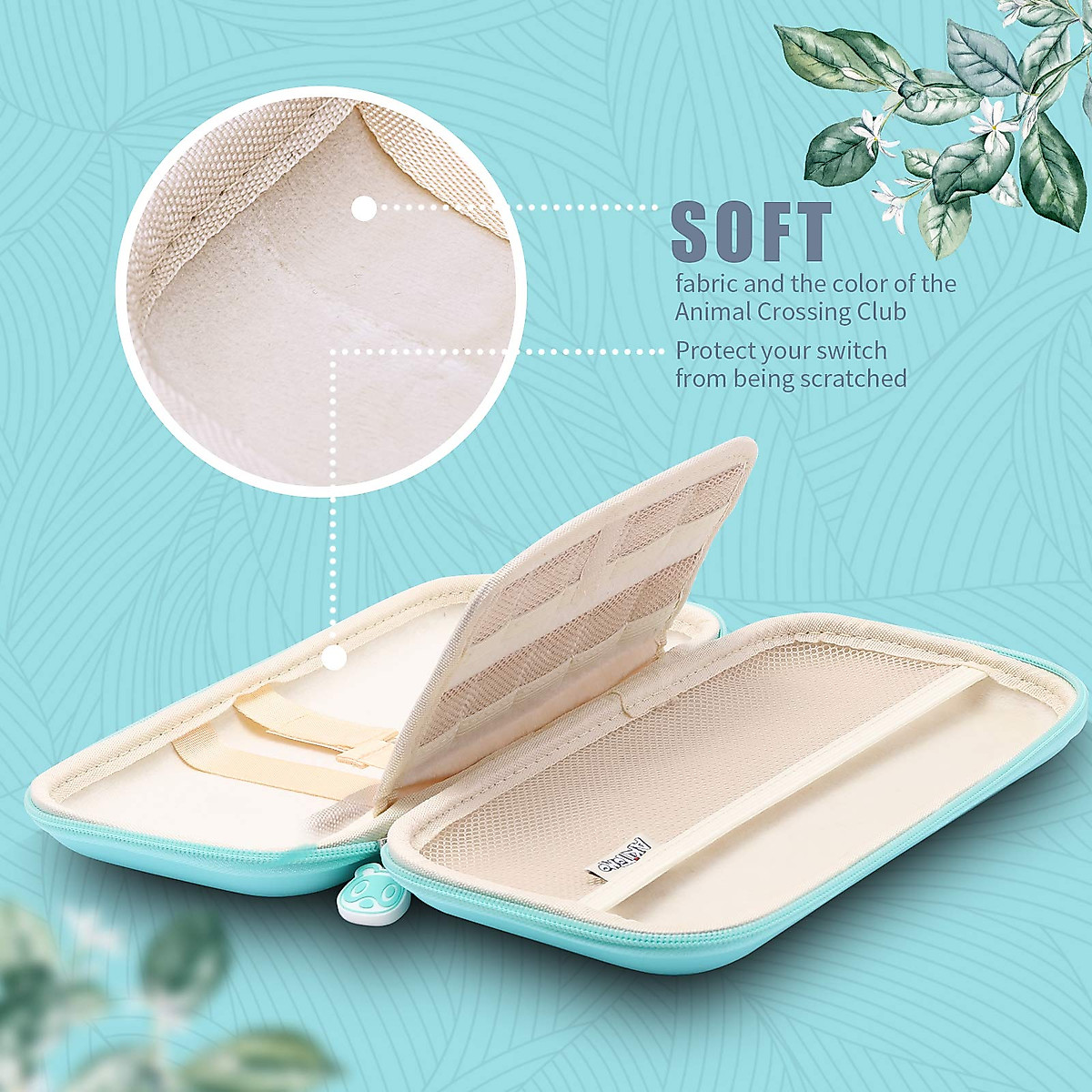 Switch Animal Crossing Accessories, Switch Animal Crossing Case, Green Switch Case, Thumb Grips, Headset Adapter, Adjustable Stand, Screen Protector, Wrist Strap and Shoulder Strap - Green