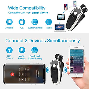 Retractable Wireless Headphone Headset Stereo Earphone lightweight V5.0 Noise Cancelling Mic Clip on Earpiece workout Sports running Business Trucker Driver Music Earbuds For Iphone android Phone