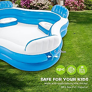 Inflatable Pool Kids for Adult - 90" 90" 26" ,Giant Large Blow up Pool for Indoor Garden Summer Water Party,Kiddie/Adult Small Inflatable Swimming Pools with Seat and Backrest, Above Ground Pool