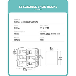 Baffect 8 Tier Shoe Rack, Free Standing Shoe Storage Organizer for Closet, Plastic Stackable Shoe Storage Tower, Vertical Shoe Holder for Entryway Space Saving Narrow Shoe Cabinet (White)