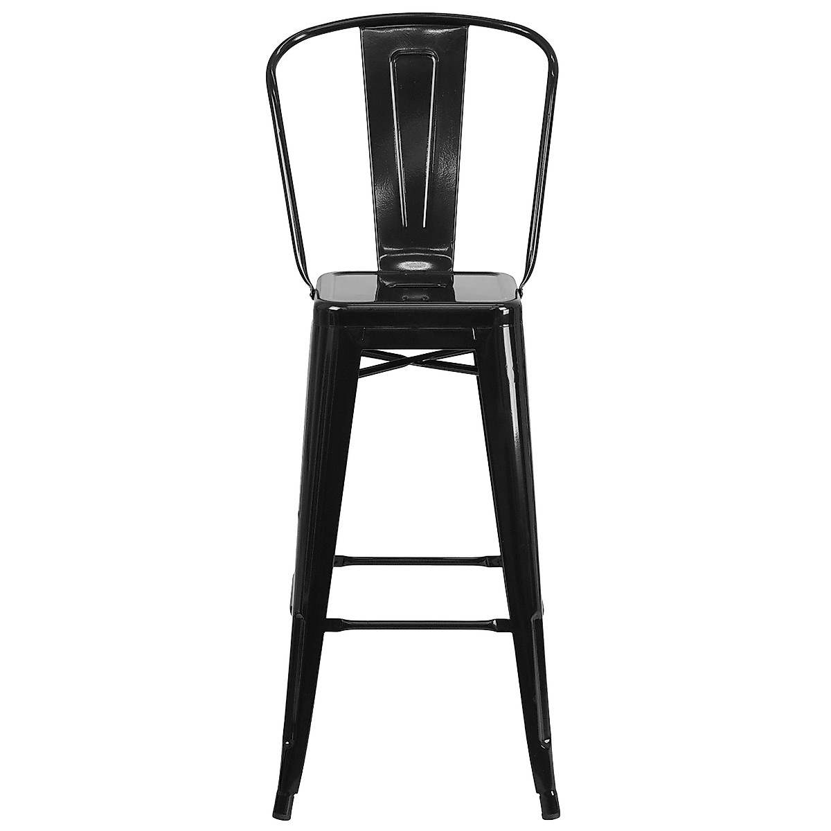 Merrick Lane Dothan Series Bar Height Stool - Black Finish - Metal Frame with Cross Bracing - Convenient Removable Back - Integrated Footrest