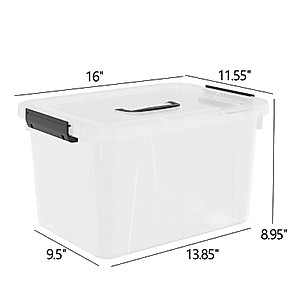 Yesdate 17.5 L Plastic Storage Bin with Lids, Clear Latching Box, 4 Packs