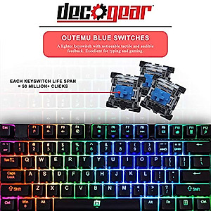 Deco Gear Mechanical Gaming Keyboard, Anti-Ghosting, Ergonomic Fixed Palm Rest, Full Customizable RGB Backlit, Carbon Fiber Design, Outemu Blue Switch, Wired, Black