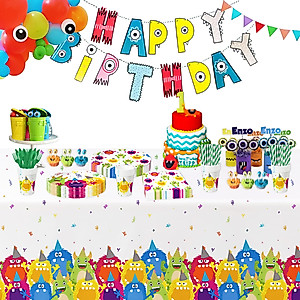 Xigejob Monster Birthday Party Supplies - Monster Party Decorations Tableware, Plate, Cup, Napkin, Tablecloth, Cutlery, Monsters Theme 1st 2nd 3rd Birthday Baby Shower Decorations Dinnerware| Serve 24