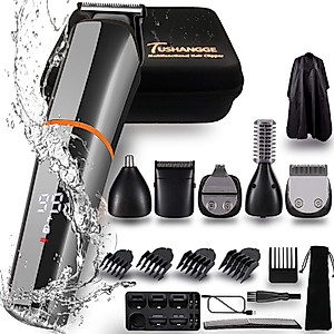 TUSHANGGE Beard Trimmer for Men Electric Razor Waterproof Professional Hair Clippers 6 in 1 Cordless Grooming Kit USB Rechargeable with Travel Case