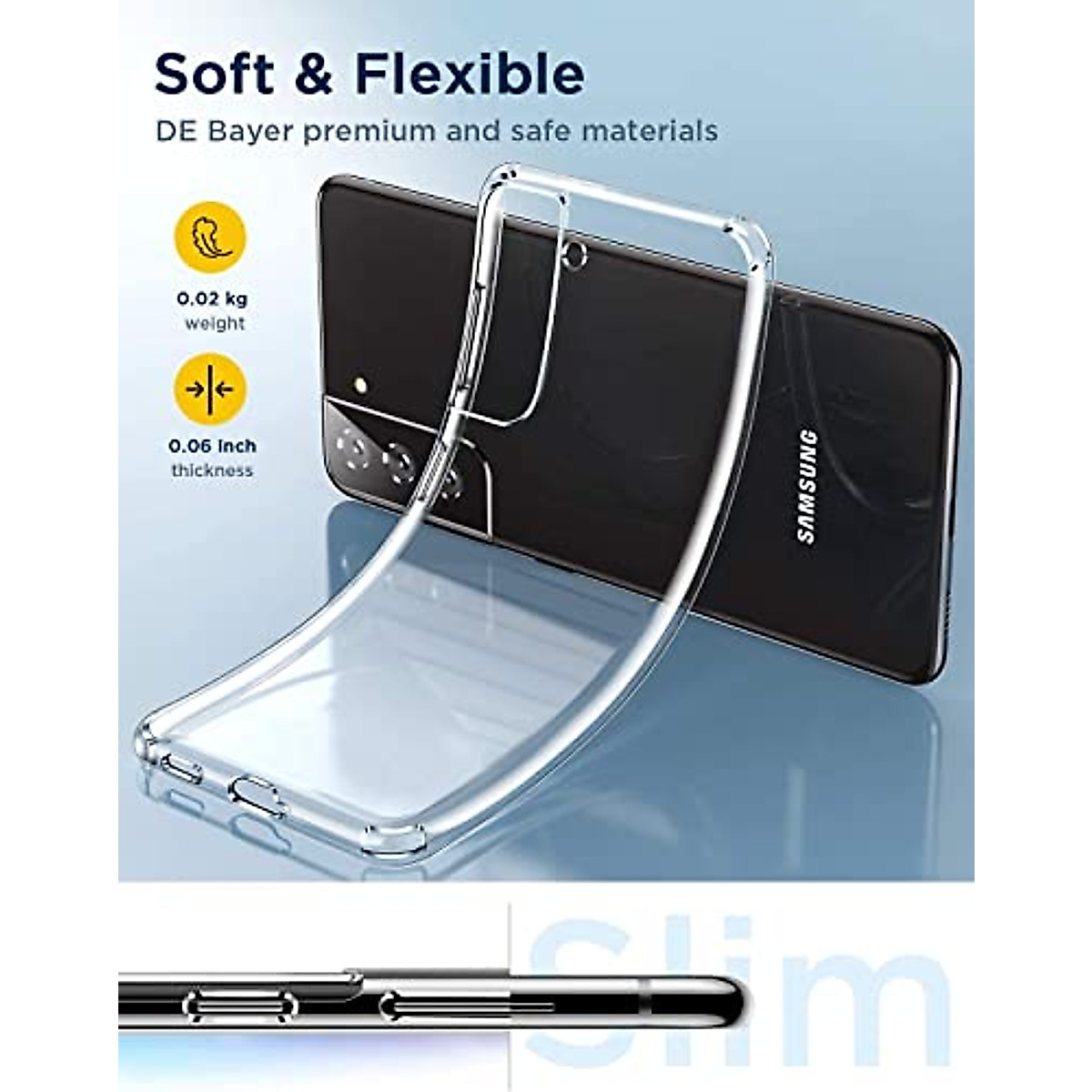 Humixx Crystal Clear for Samsung Galaxy S21 Case, [Never Yellow][Military Grade Shockproof] Galaxy S21 Case Soft TPU Slim Fit Yet Protective Samsung S21 Case 5G 6.2" - Clear